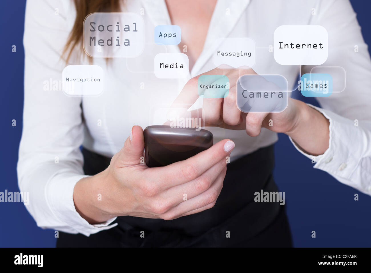 Woman using futuristic cell phone hi-res stock photography and images ...