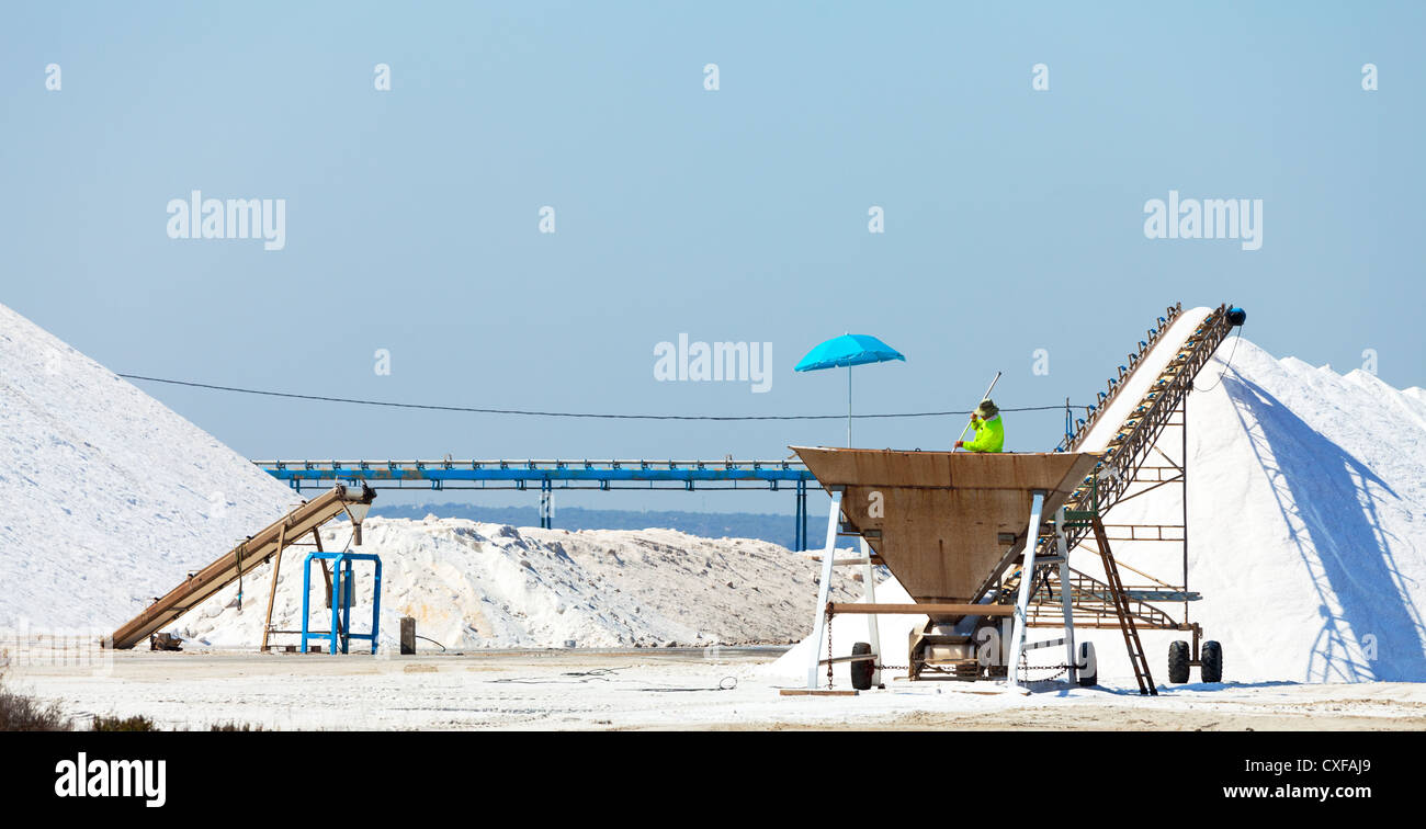 Extraction of salt. Salt mountains on blue sky Stock Photo - Alamy
