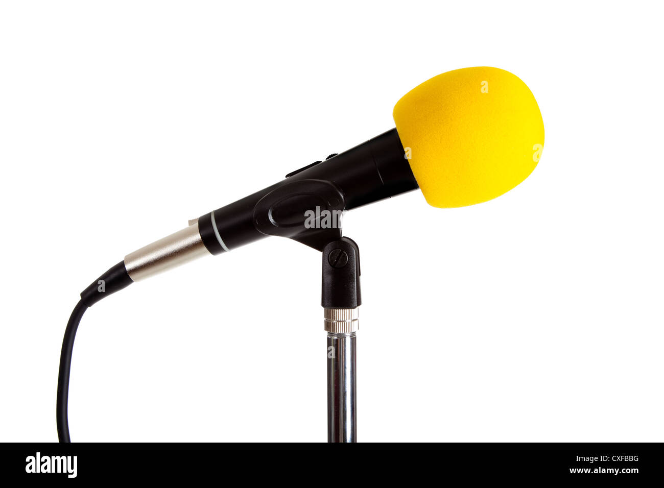 microphone on a stand with yellow cover Stock Photo - Alamy