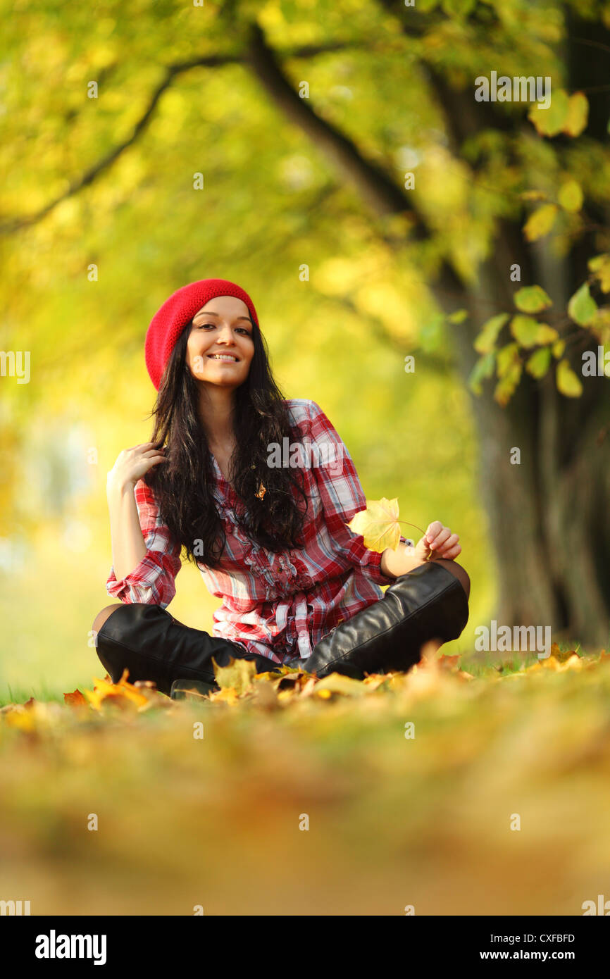 autumn woman portret in park Stock Photo - Alamy