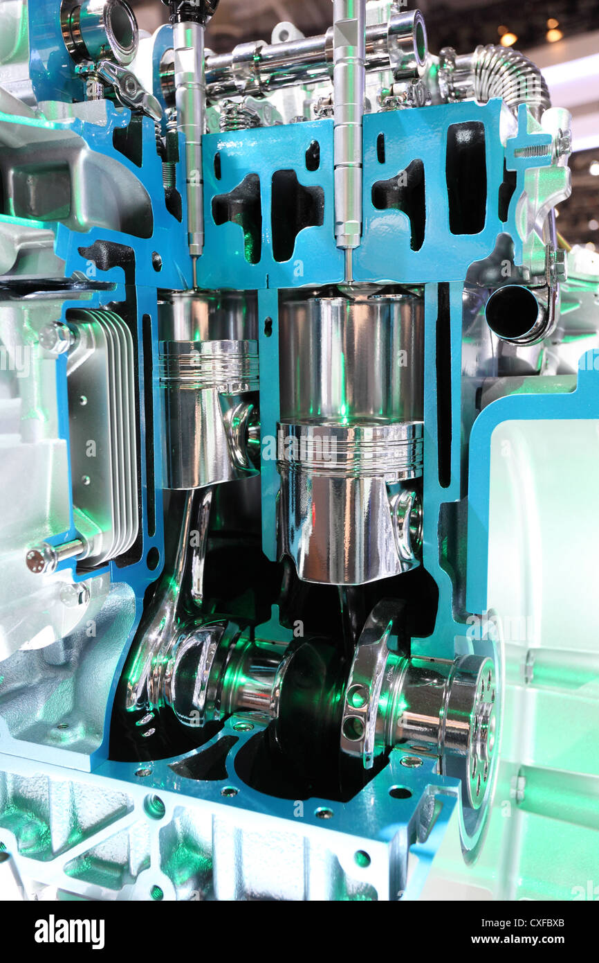 Lateral cut of a four stroke automobile engine Stock Photo - Alamy