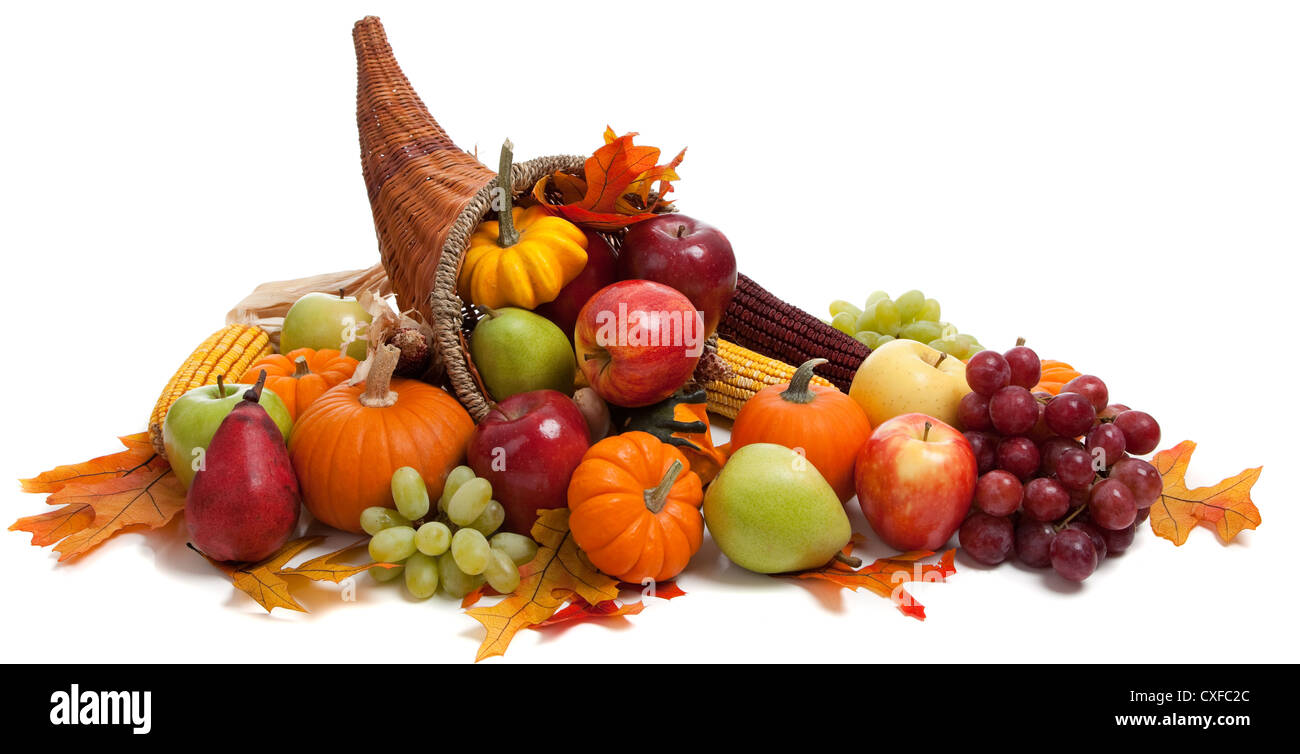 Full cornucopia on a white background Stock Photo - Alamy