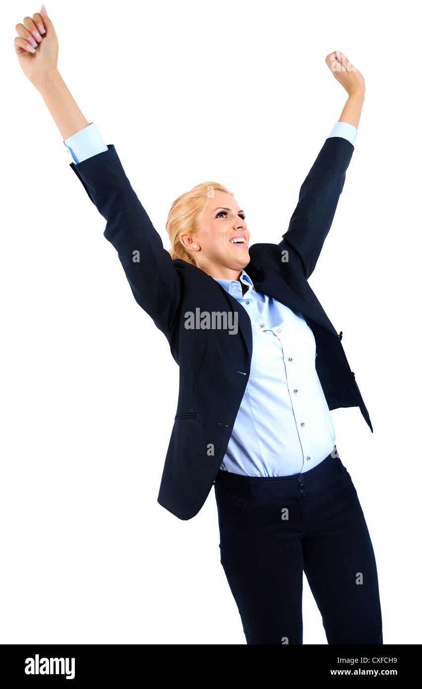 Isolated young business woman happy Stock Photo - Alamy