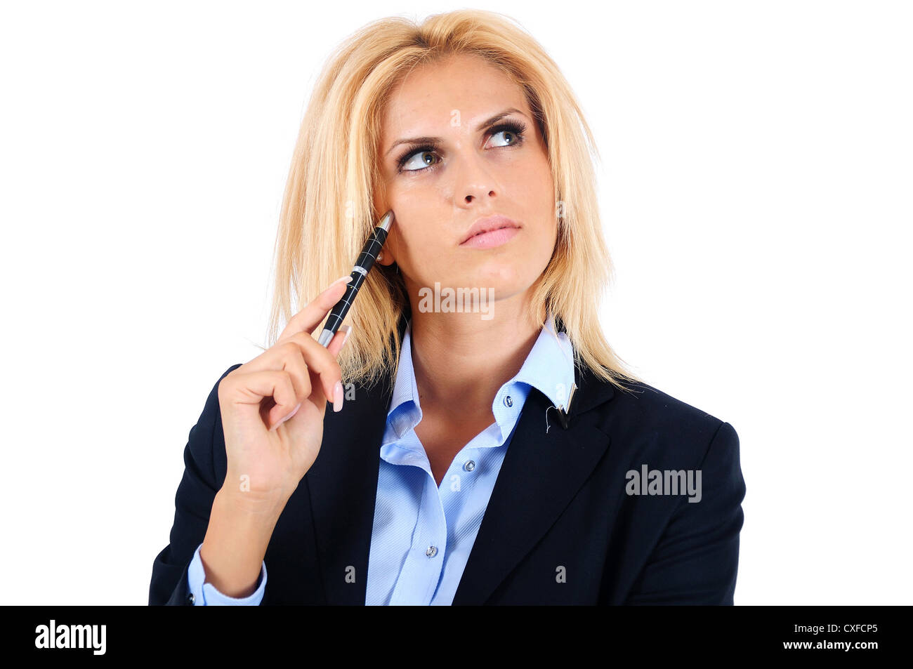 Isolated young business woman thinking Stock Photo - Alamy