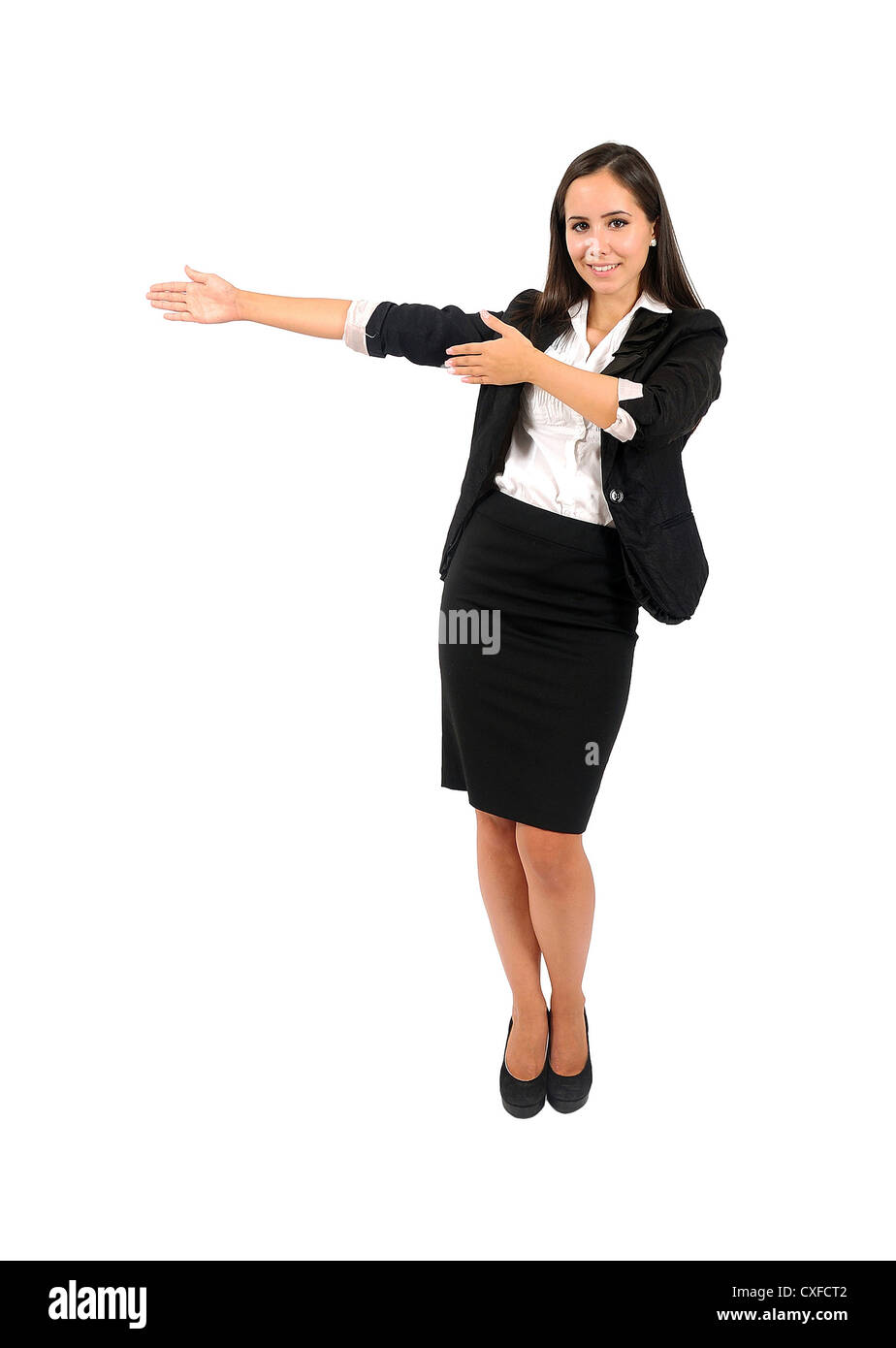 Isolated young business woman presenting Stock Photo - Alamy