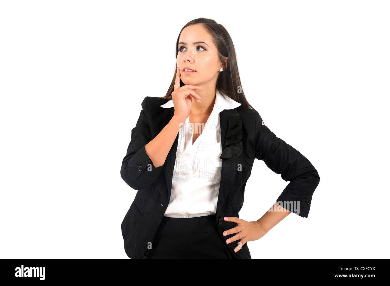 Isolated young business woman thinking Stock Photo - Alamy
