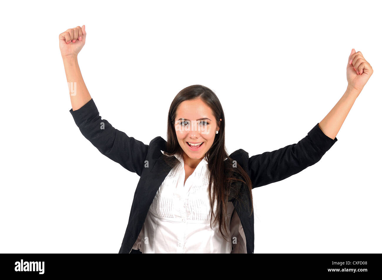 Isolated young business woman happy Stock Photo - Alamy