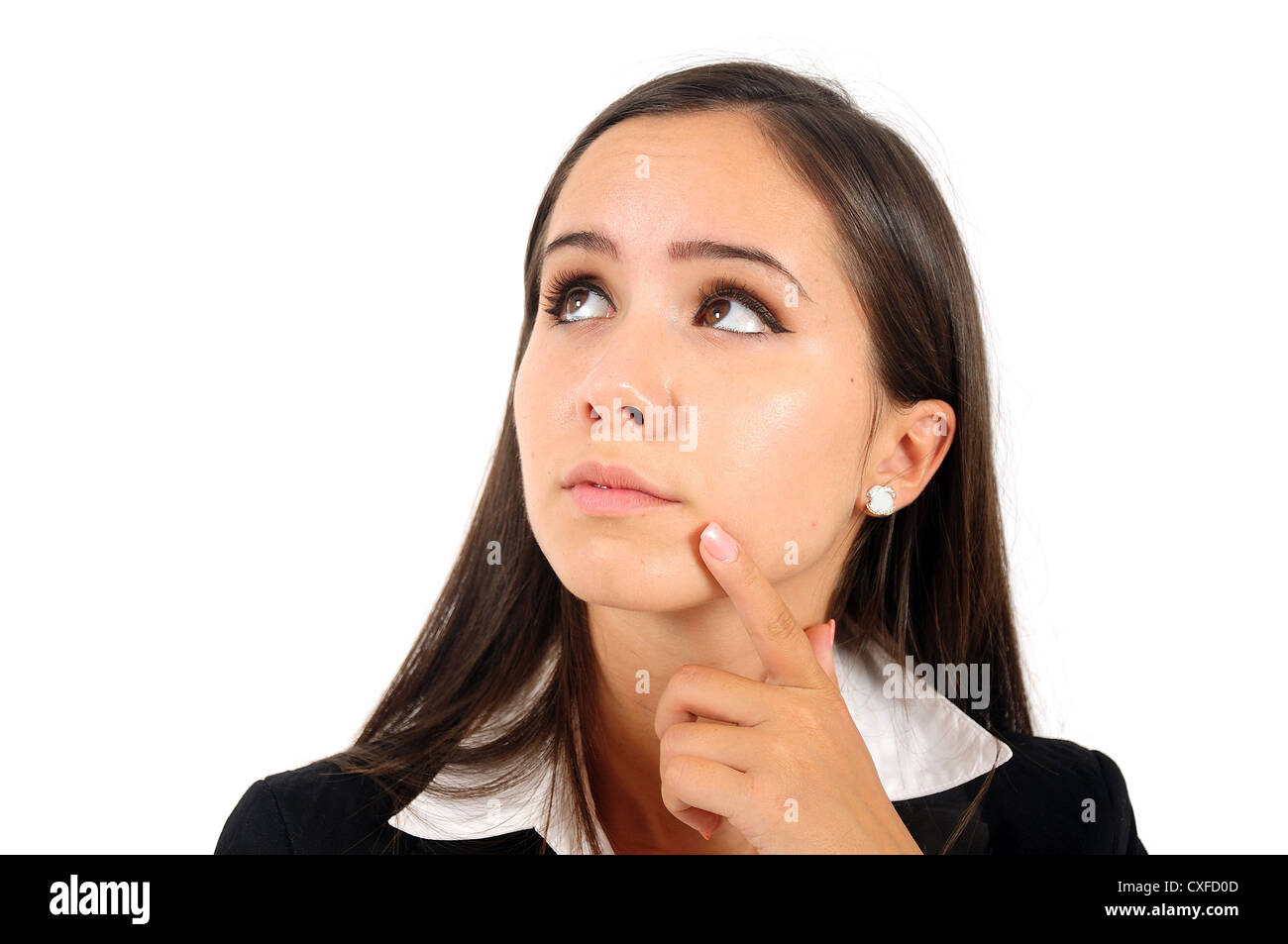 Isolated young business woman thinking Stock Photo - Alamy