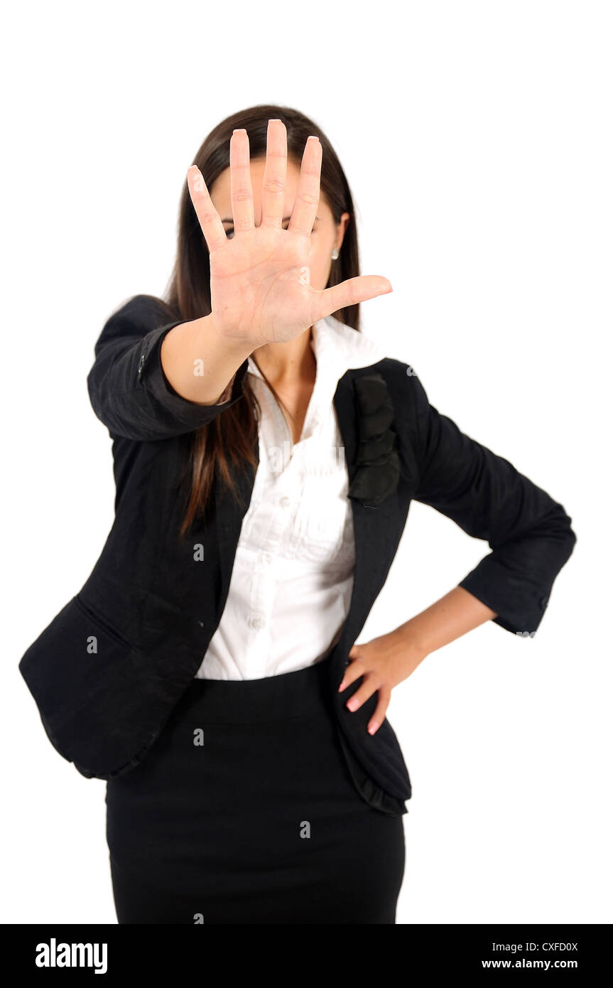 Isolated young business woman rejection Stock Photo - Alamy