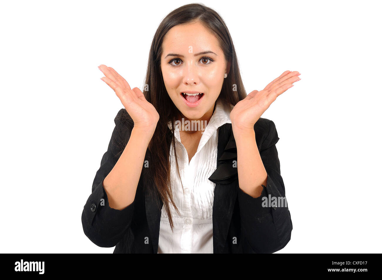 Isolated young business woman shocked Stock Photo - Alamy