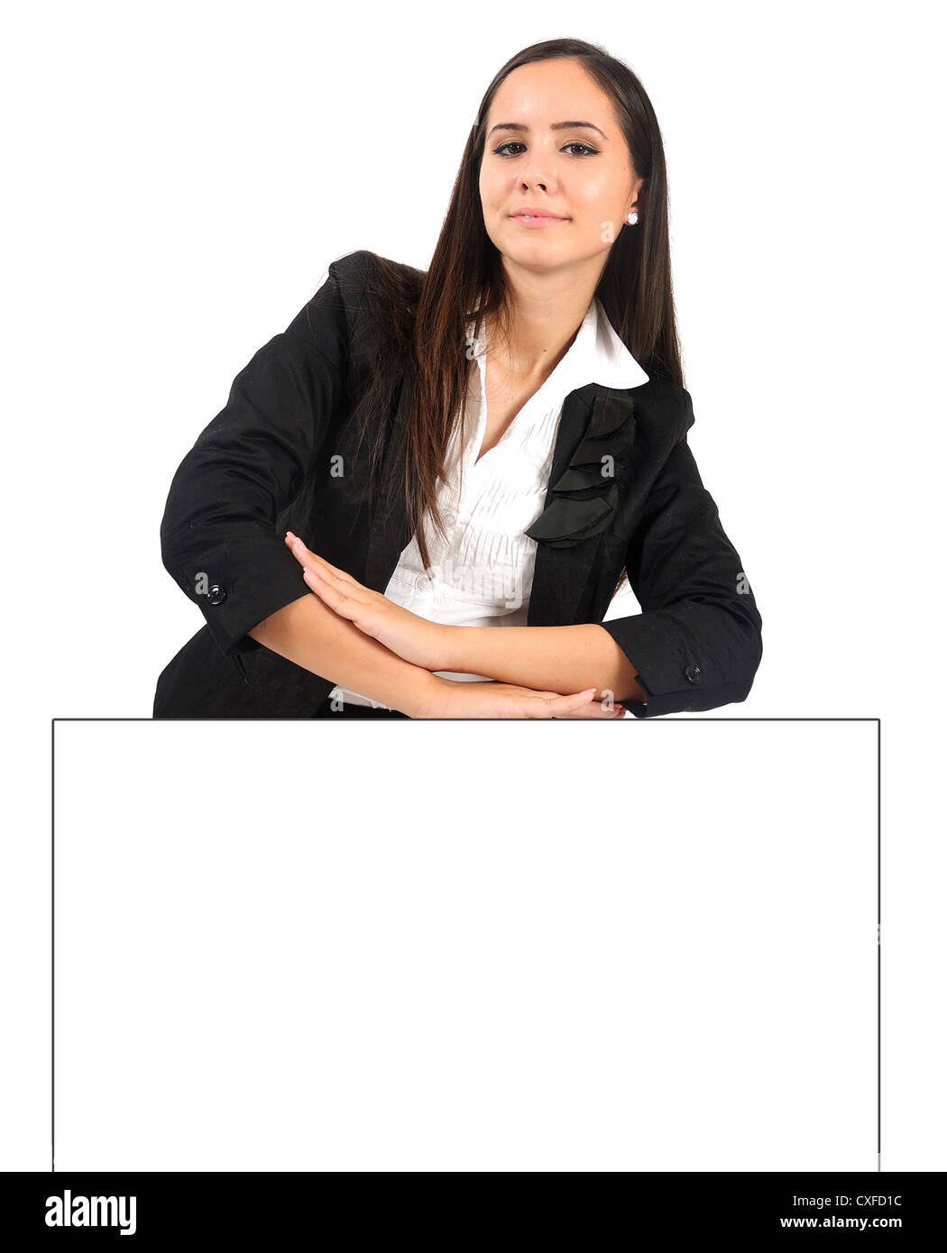 Isolated young business woman leaning something Stock Photo - Alamy