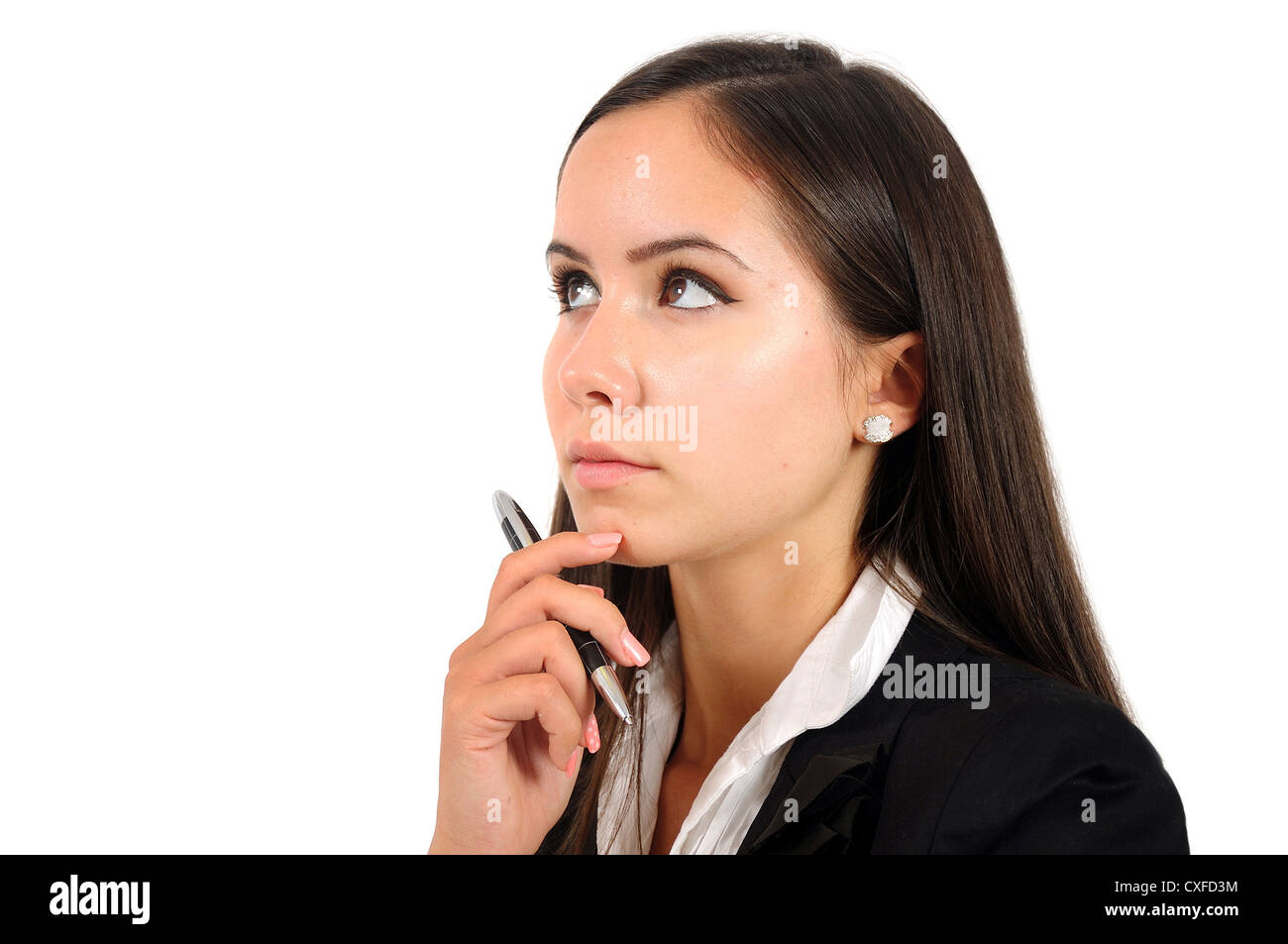 Isolated young business woman thinking Stock Photo - Alamy
