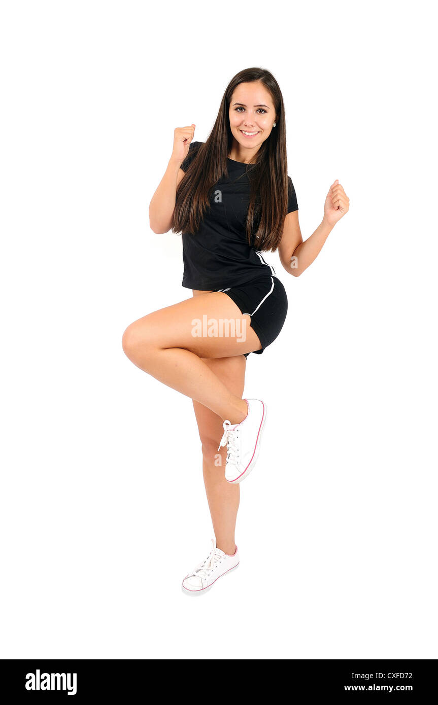 Isolated brown hair fitness woman Stock Photo - Alamy