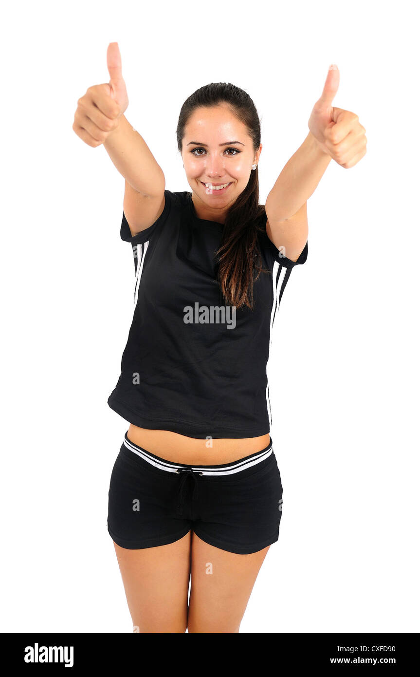 Isolated brown hair fitness woman Stock Photo - Alamy
