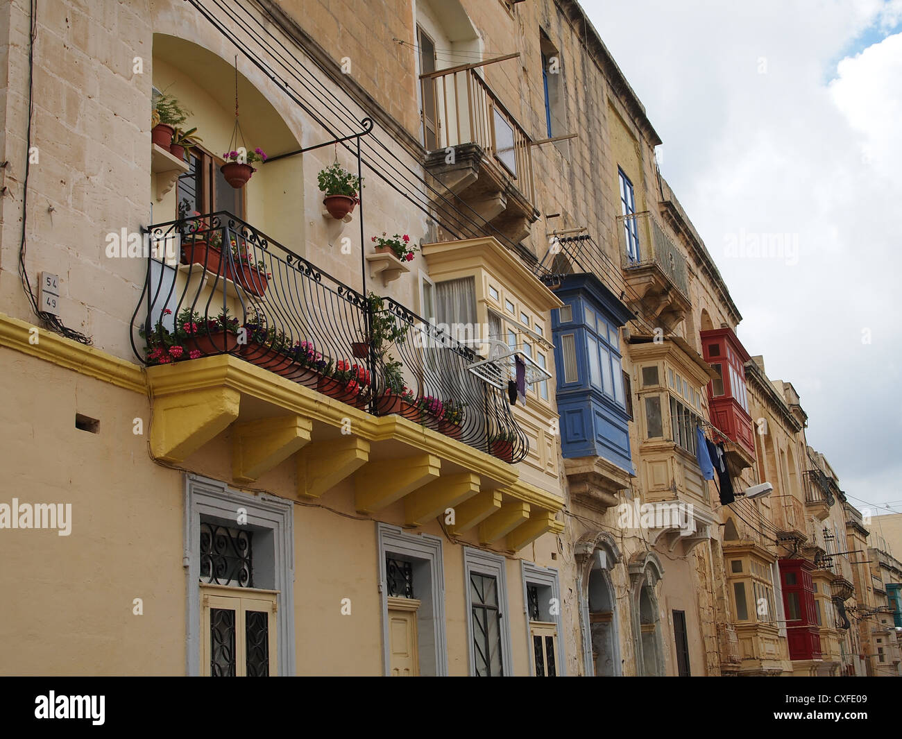 Nice balconies in Valletta Stock Photo - Alamy
