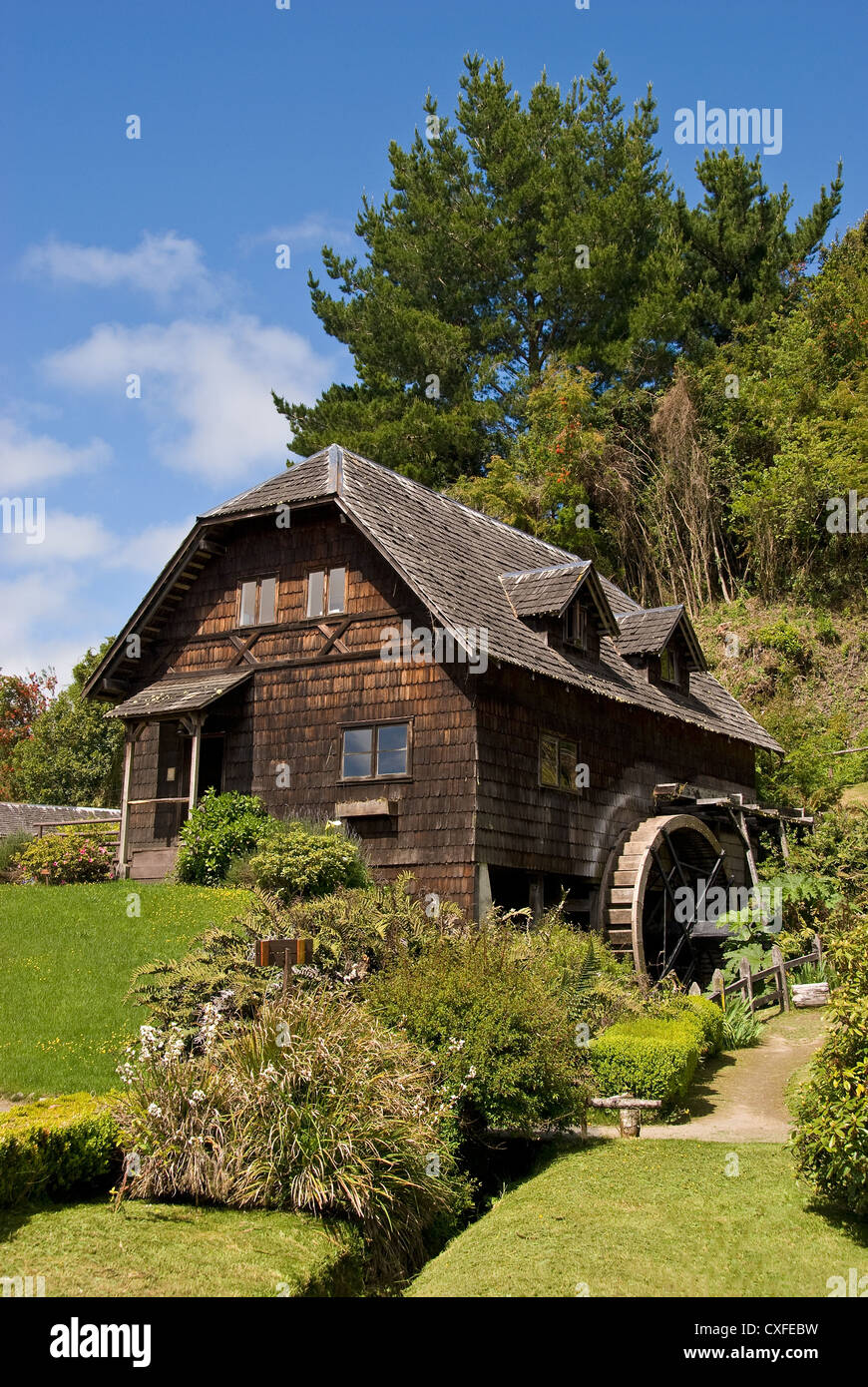 Elk198-3382v Chile, Fruitillar, Museo Colonial Aleman, water mill Stock ...