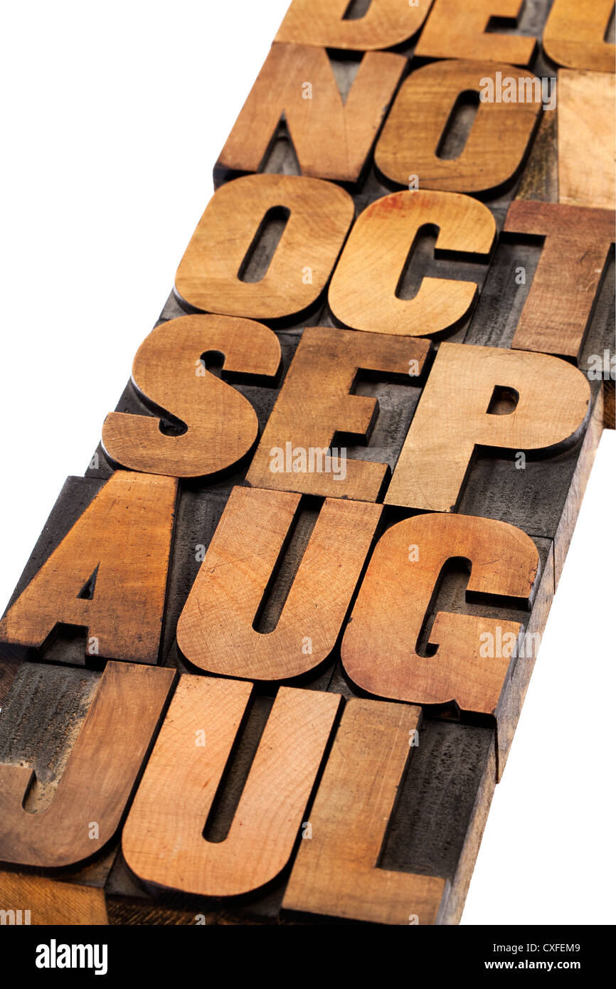 calendar abstract - 3 letter month symbol - isolated text in vintage ...