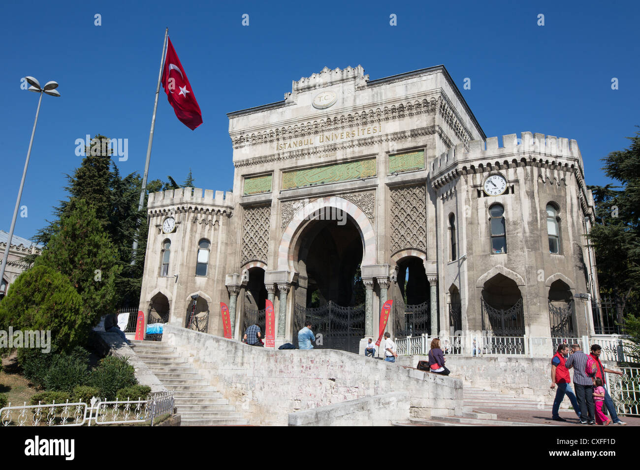 Istanbul University and Turkish flag, in Istanbul, in Turkey Stock ...