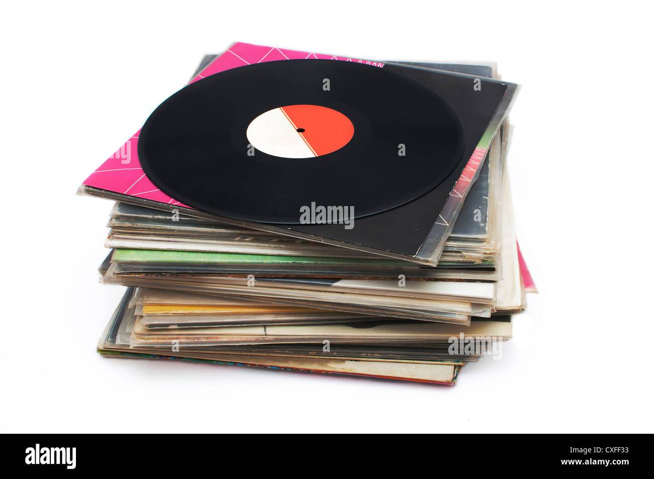Stack of vinyl record isolated on white background Stock Photo - Alamy