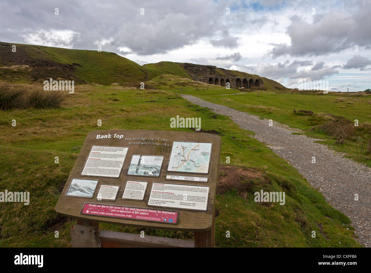 Information board at the Old iron works, Chimney Bank, Rosedale, North ...