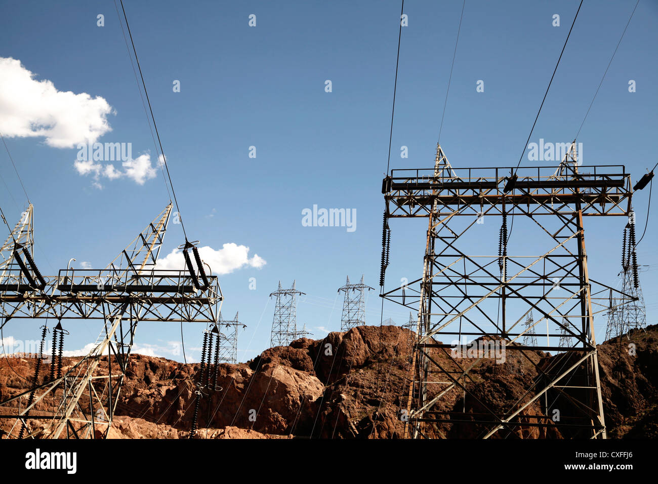 High Tension Wires and Towers Carrying Electricity from Hoover Dam to ...