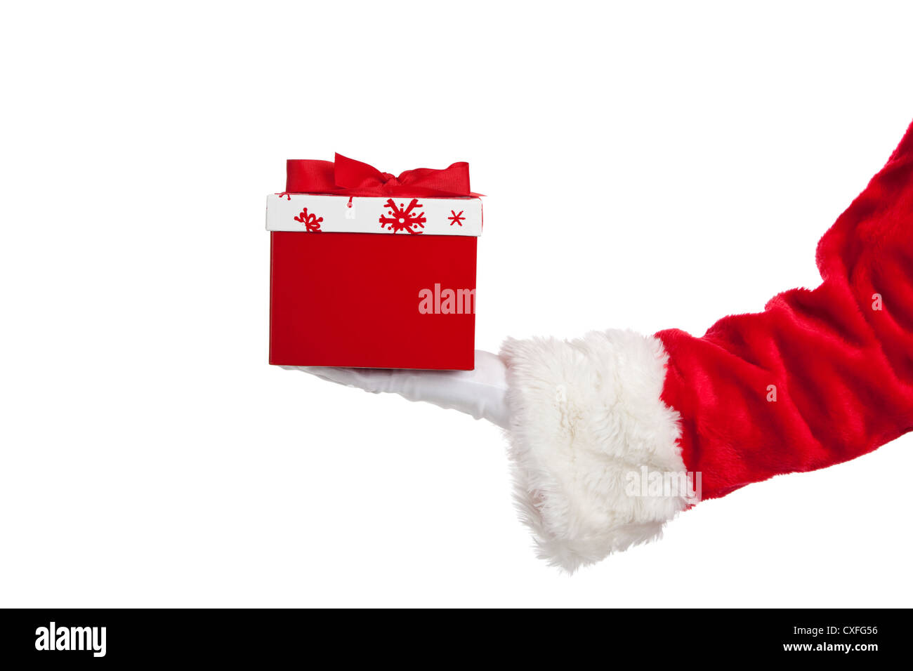 Santa's arm holding out a Christmas present Stock Photo - Alamy