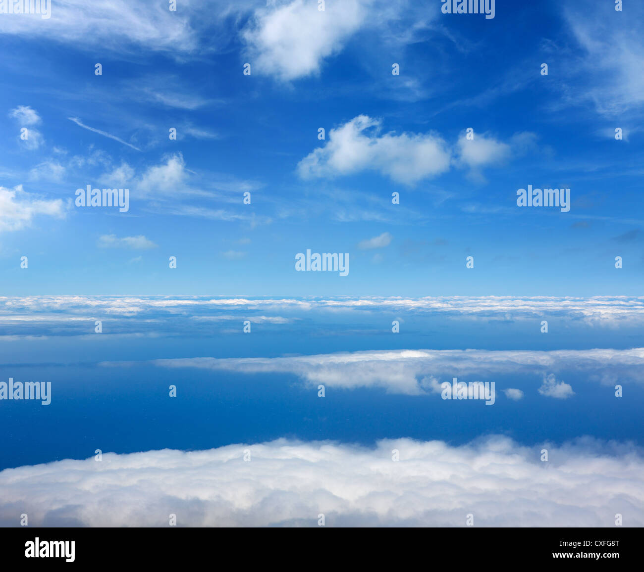 Blue perfect sky sea of clouds from high altitude in canary Islands ...