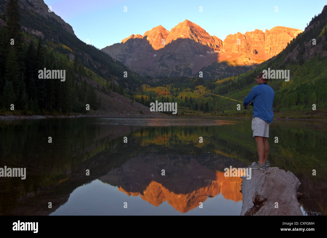 Fishing at the Maroon Bells in Colorado Stock Photo - Alamy