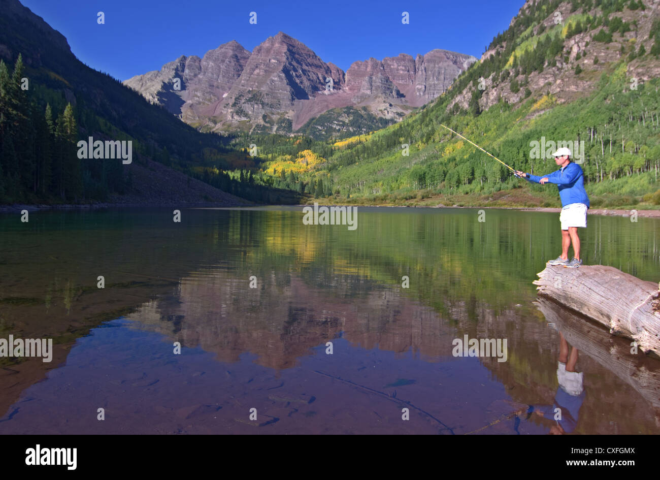 Fishing at the Maroon Bells in Colorado Stock Photo - Alamy