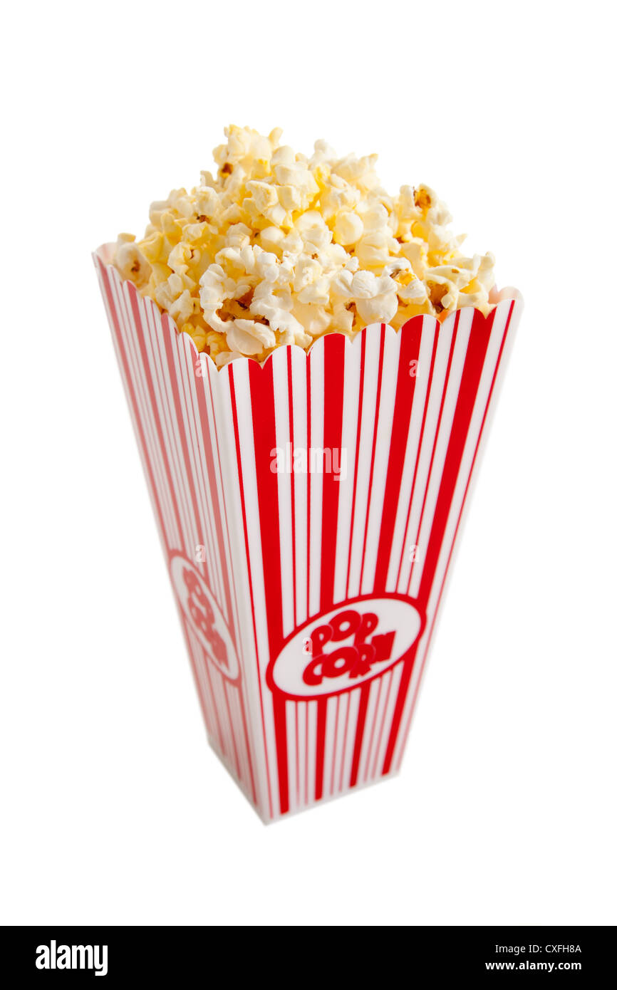 A red and white movie popcorn container on a white background Stock ...