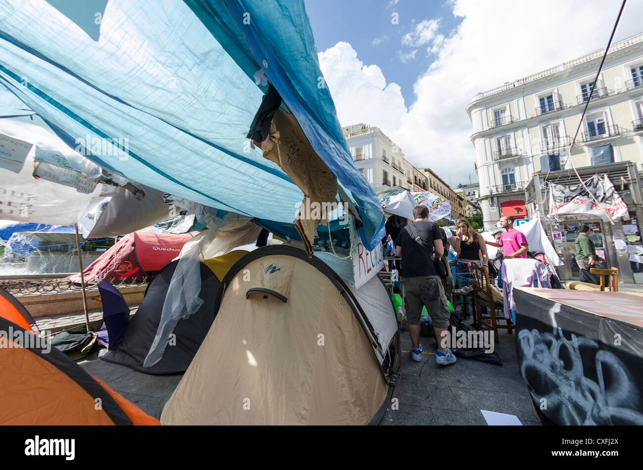 Puerta del Sol square during 15M social protest. Spanish revolution ...
