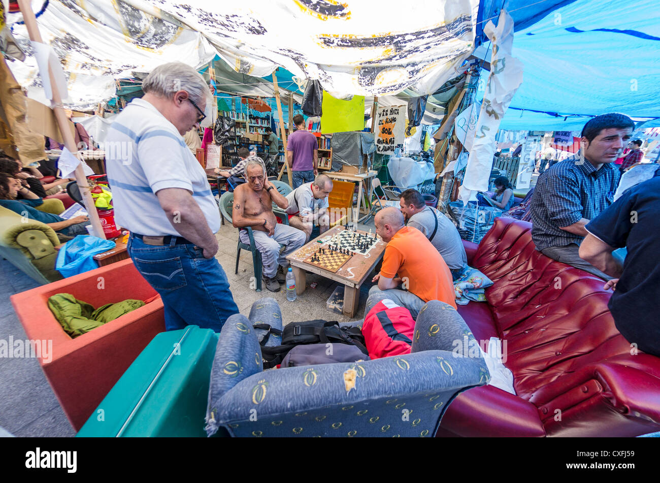 Puerta del Sol square during 15M social protest. Spanish revolution ...