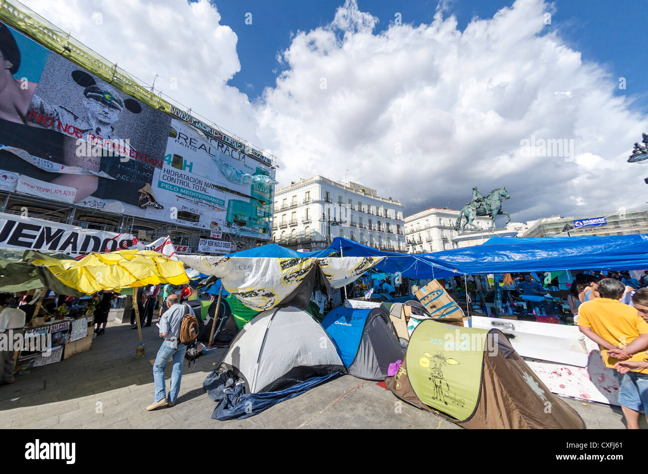 Puerta del Sol square during 15M social protest. Spanish revolution ...