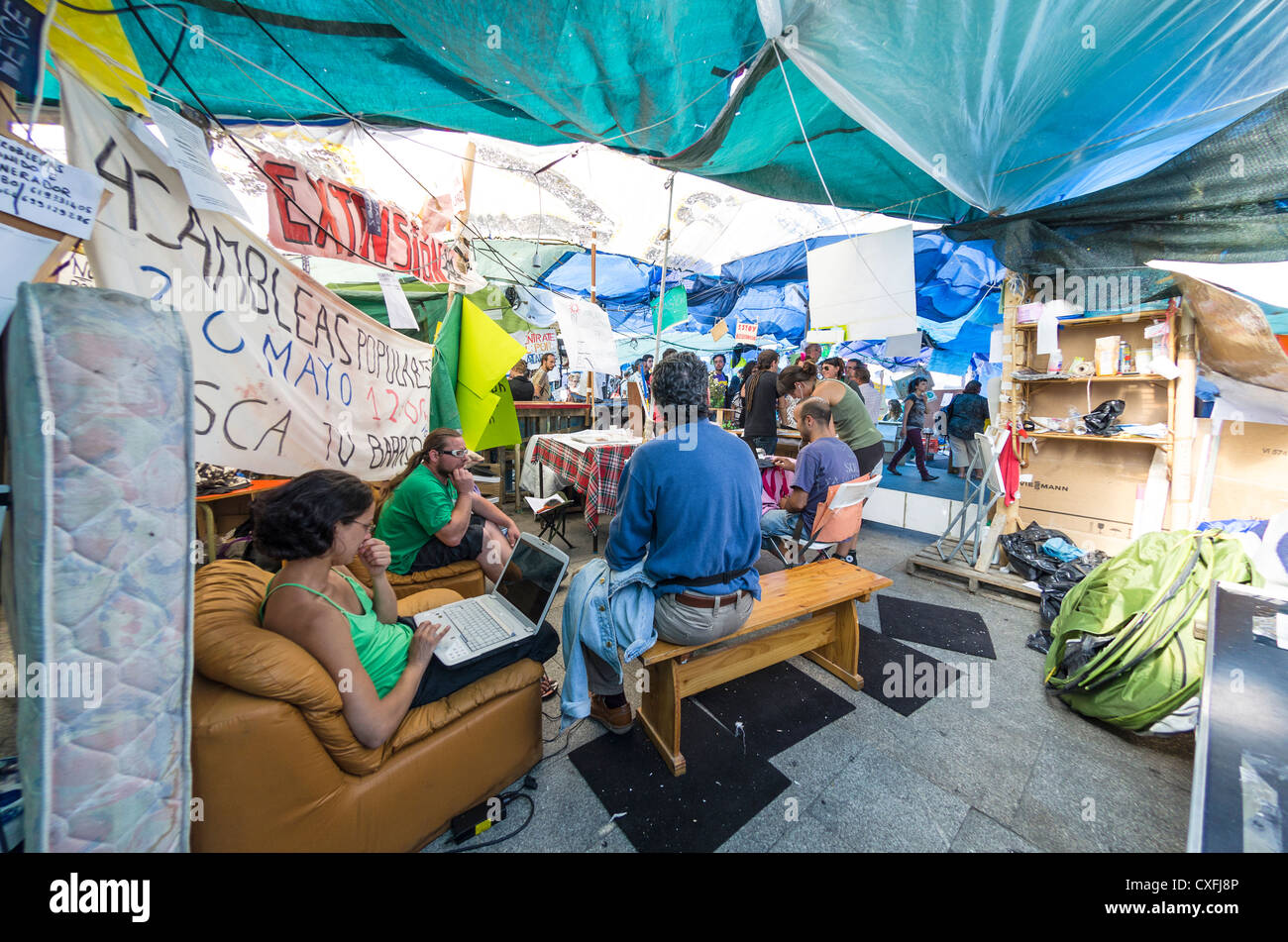 Puerta del Sol square during 15M social protest. Spanish revolution ...