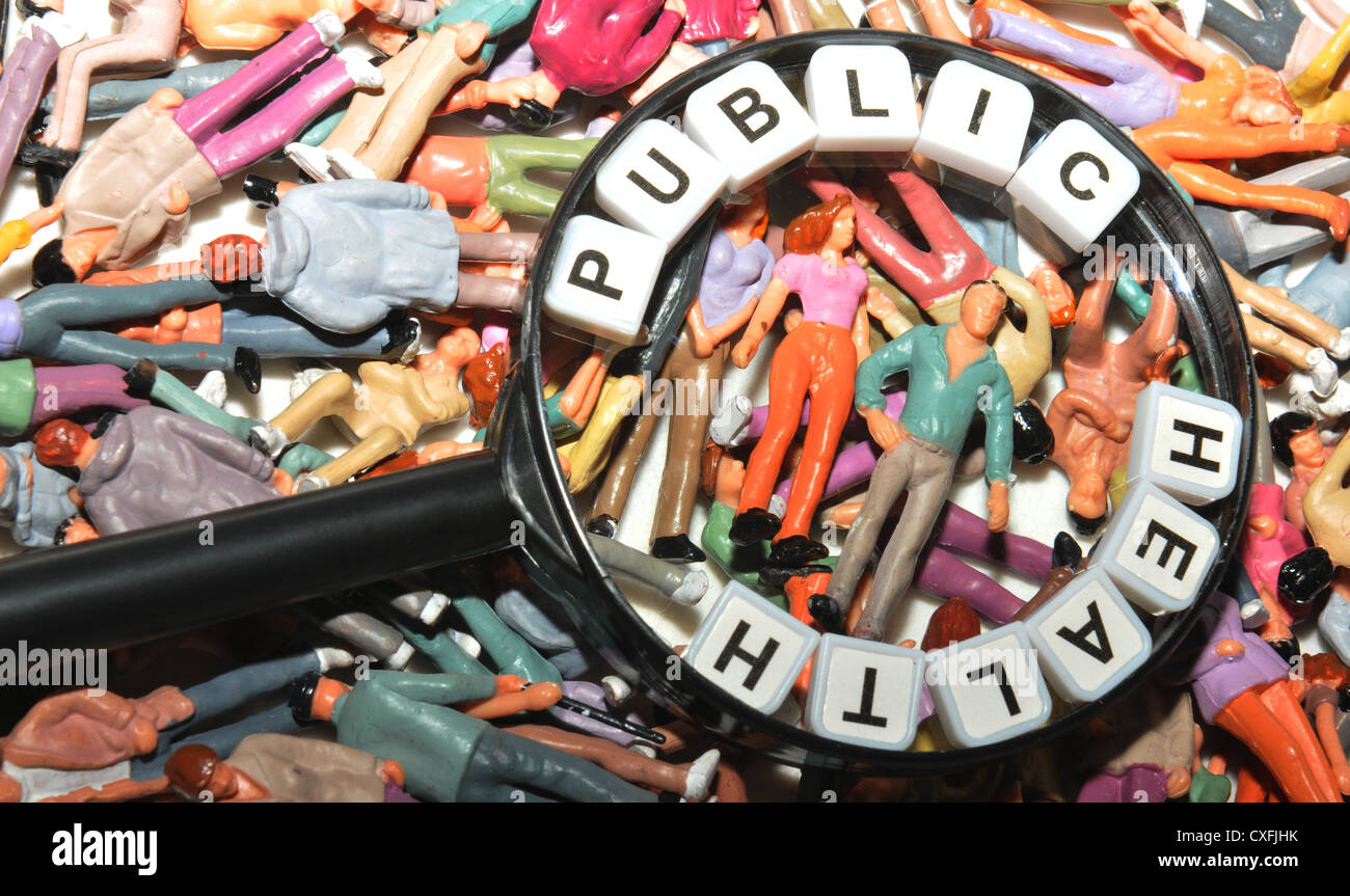 Public health concept with magnifying glass and miniature people Stock ...