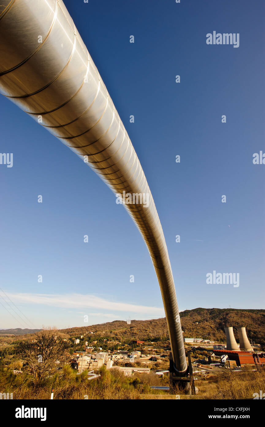 electric power plant chimneys with sky blu' Stock Photo - Alamy