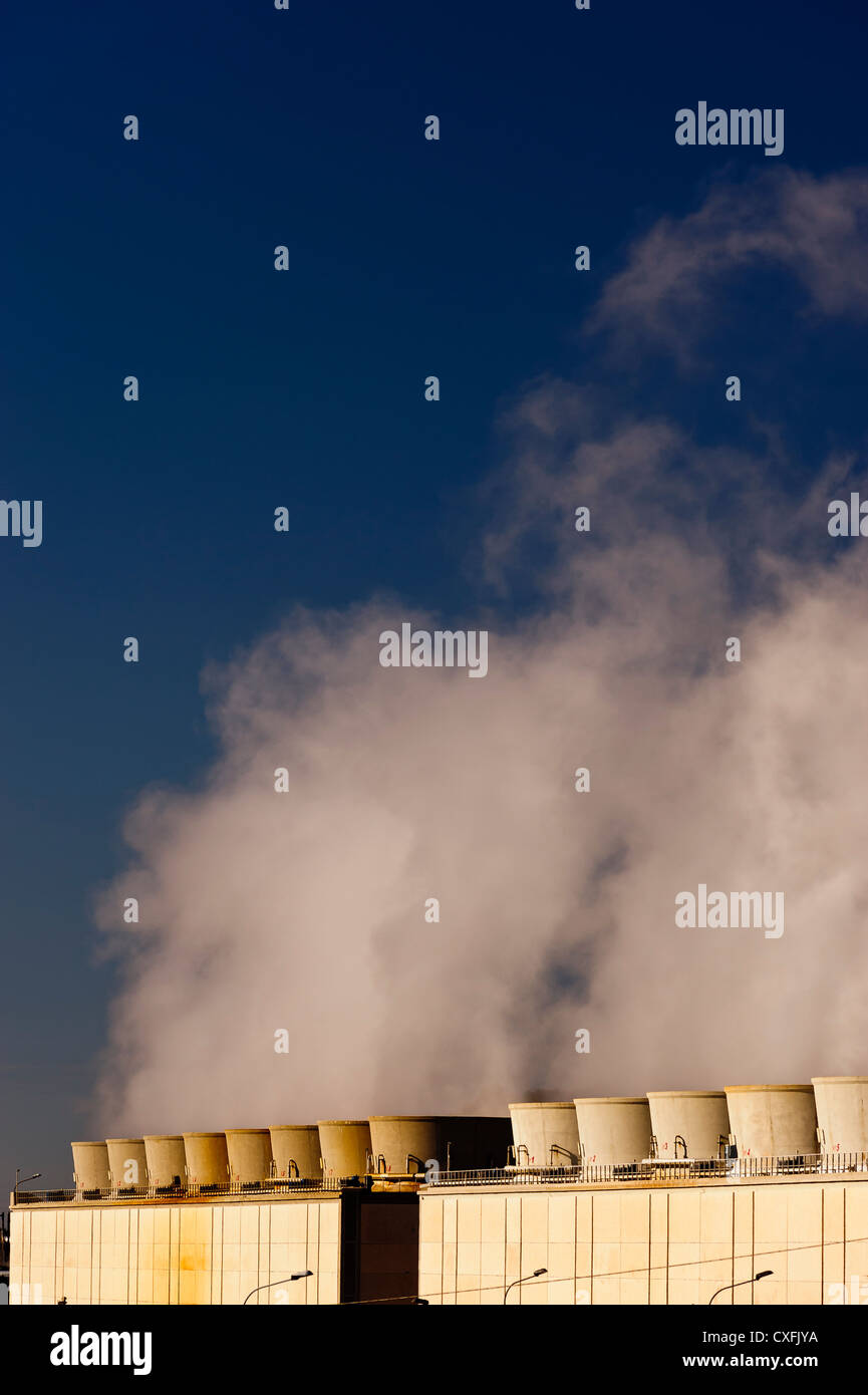 electric power plant chimneys with sky blu' Stock Photo - Alamy