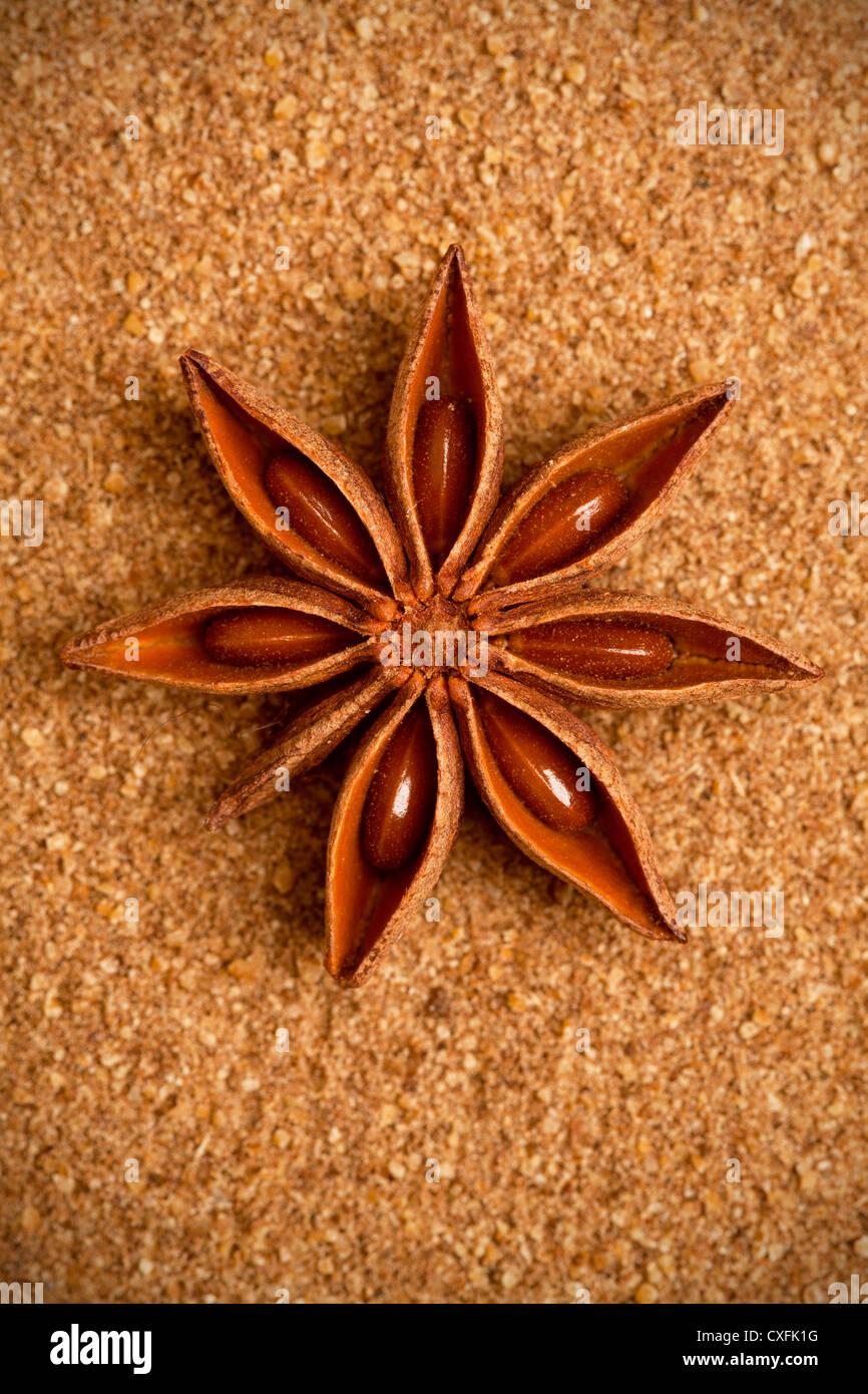 aniseed on powdered seeds background, spice backdrop Stock Photo - Alamy