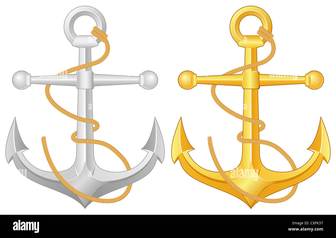 Two anchors on a white background Stock Photo - Alamy