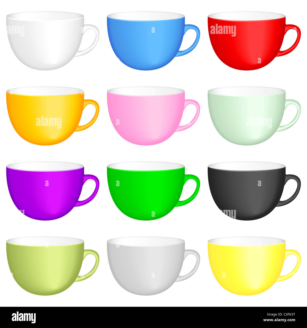 Color coffee cups on white background Stock Photo - Alamy