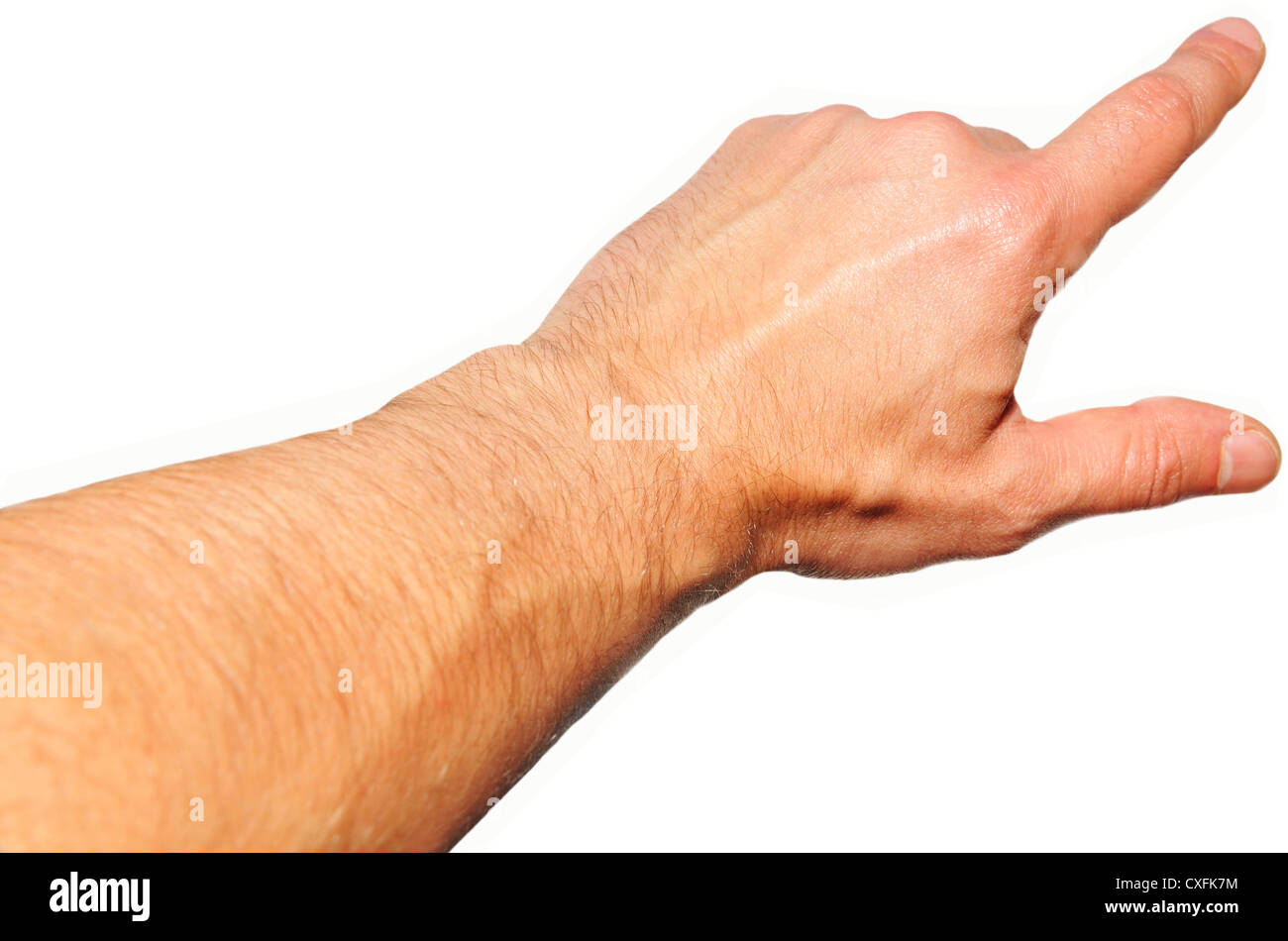 Human hand pointing isolated against white background Stock Photo - Alamy