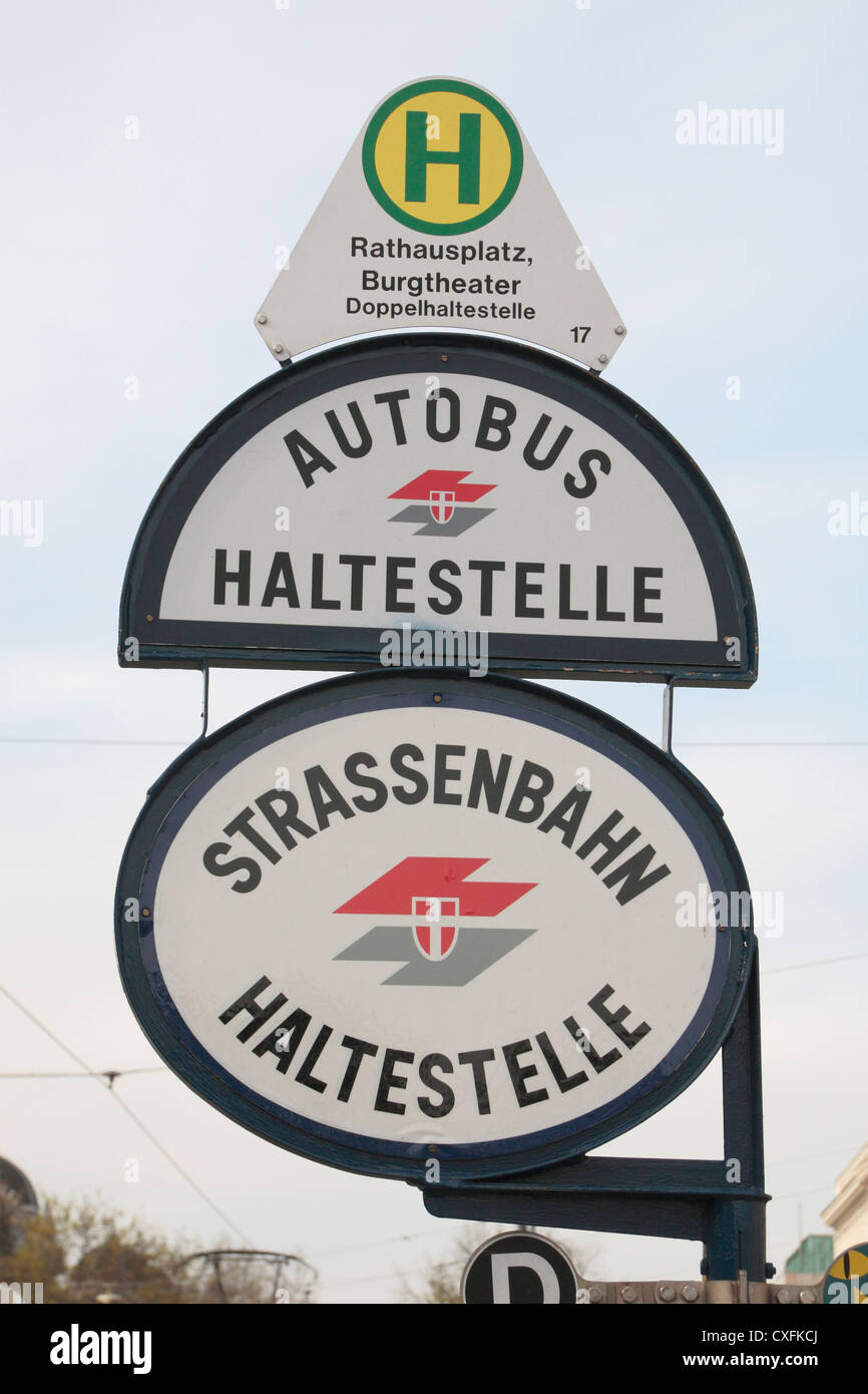 Generic view of a combined Austrian bus/tram stop sign in Vienna ...