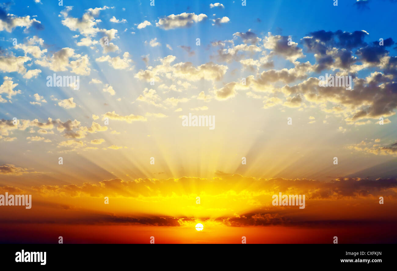 Beautiful twilight sunset with lighed clouds, nature background Stock ...