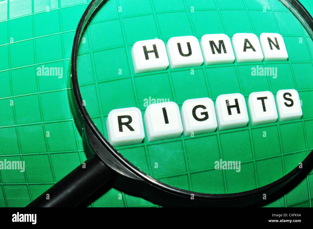Focus on human rights concept with key words under magnifying glass ...