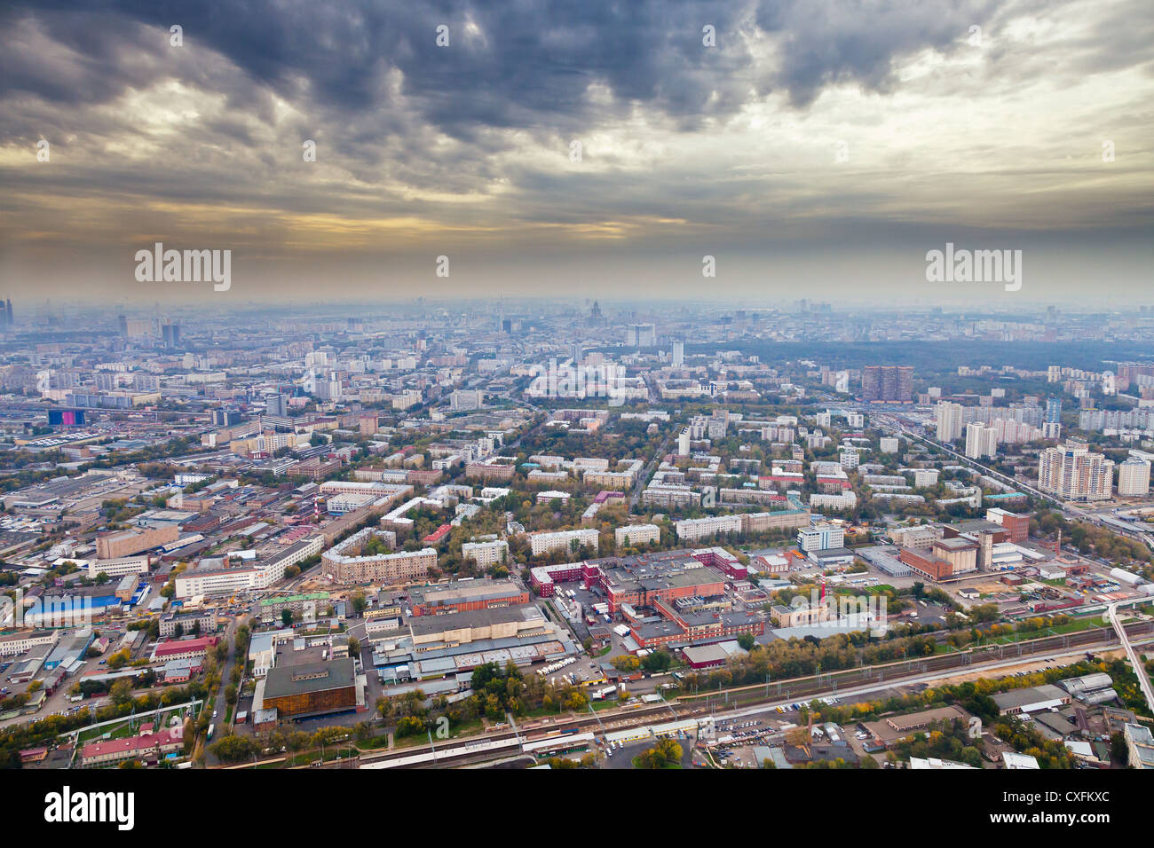 panorama with dark yellow clouds under autumn Moscow, Russia Stock ...
