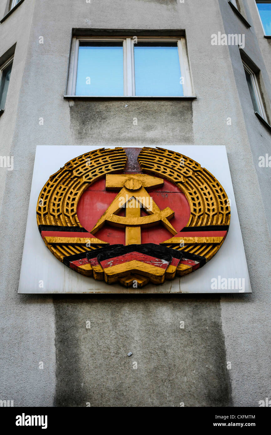 German Democratic Republic DDR Logo on display near Checkpoint Charlie ...