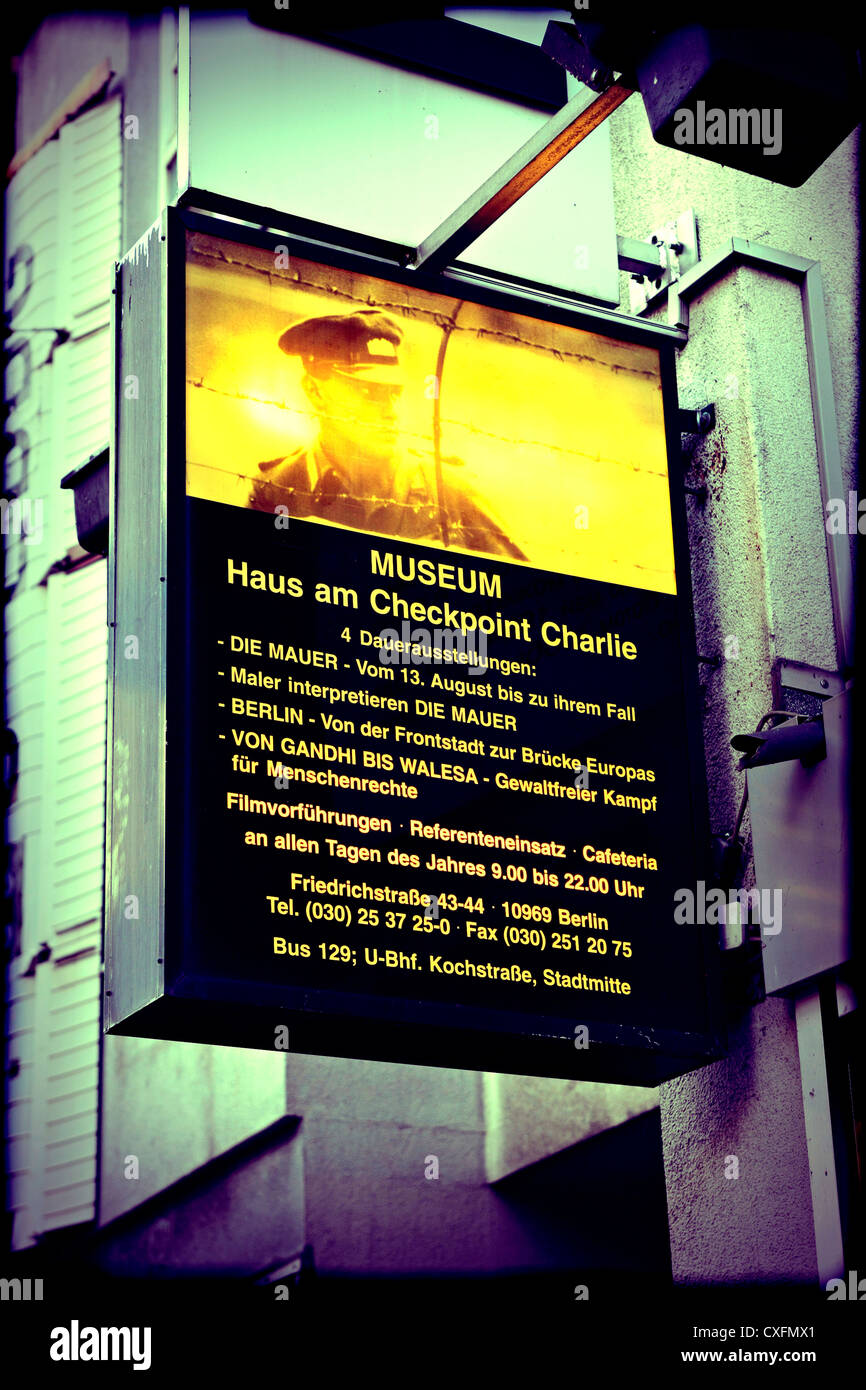 Sign outside the Checkpoint Charlie Museum in Berlin Germany Stock ...