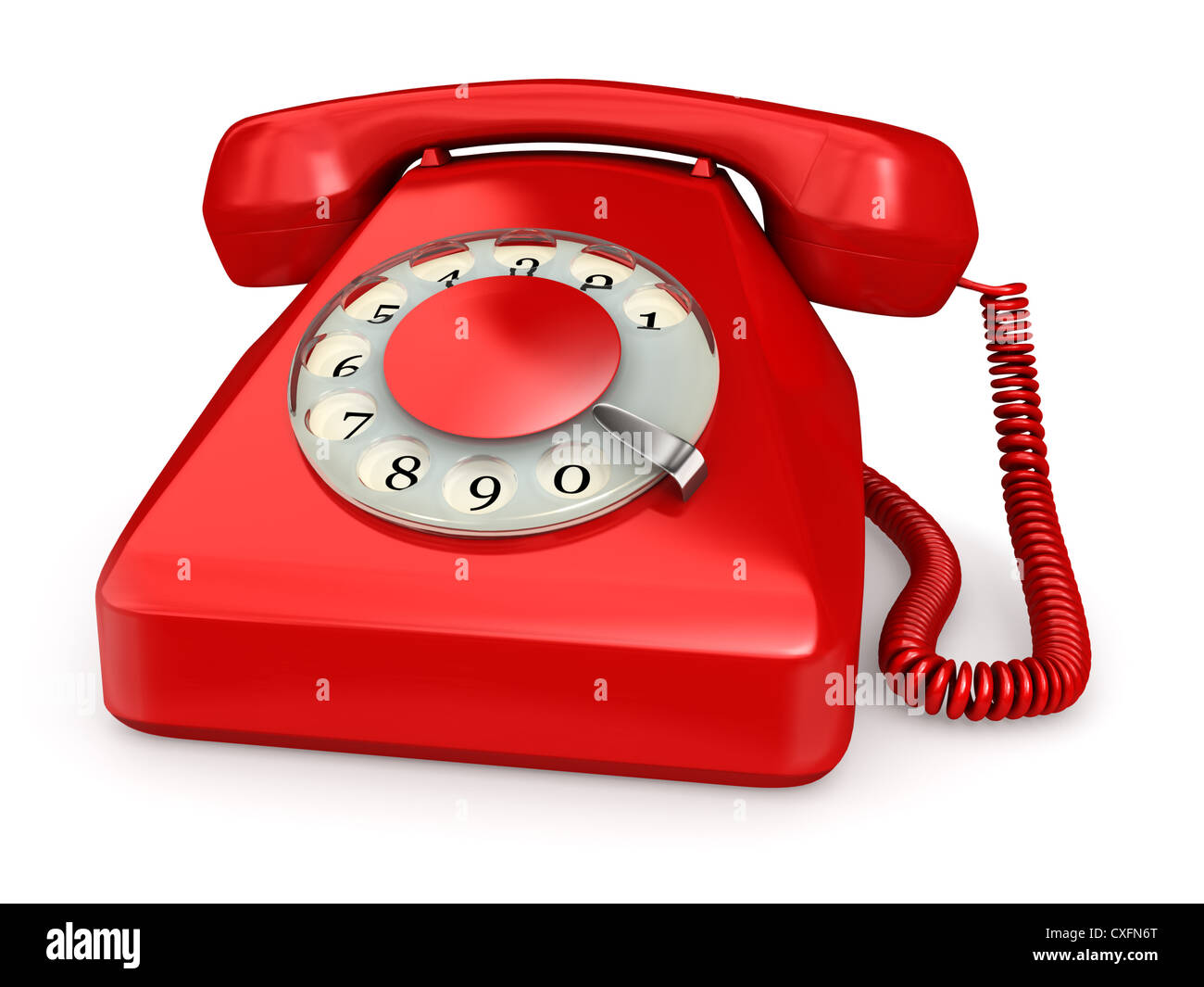 Vintage red phone isolated over white background Stock Photo - Alamy