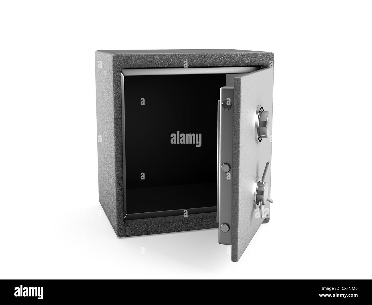 Opened safe isolated on white 3d render Stock Photo - Alamy