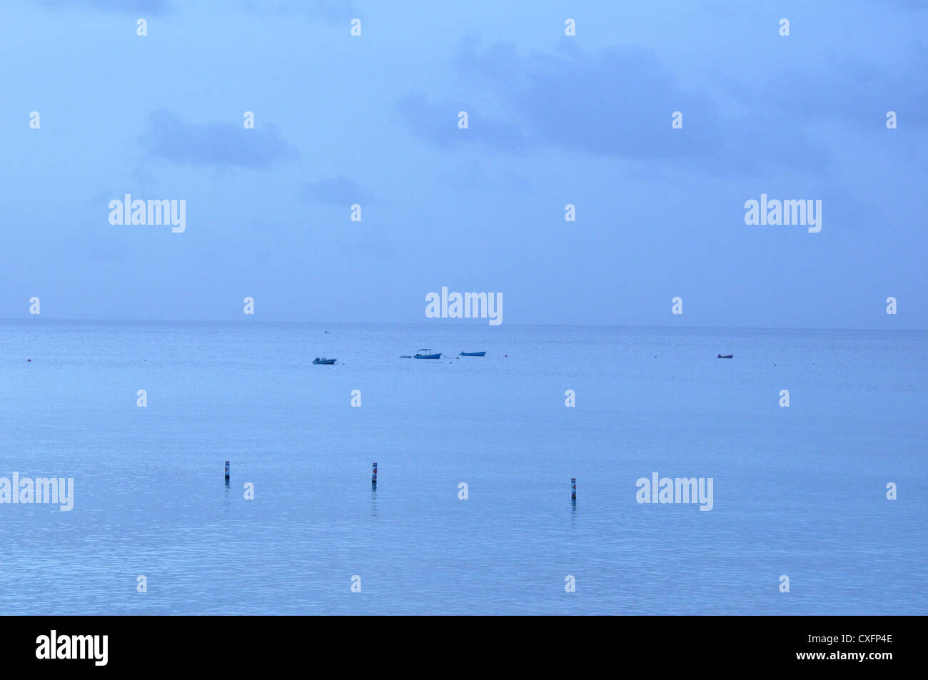 Tropical seascape Barbados, blue toned water color effect Stock Photo ...